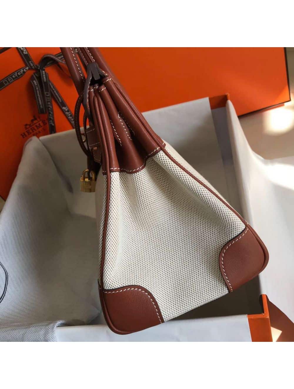 Hermes " Birkin " - Toile H Canvas Barenia 30cm Leather Bag