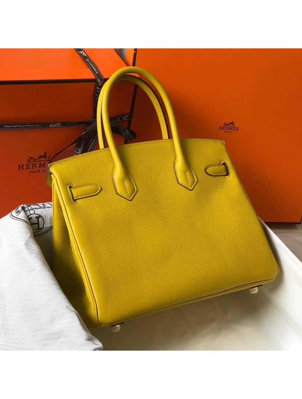 Hermes GHW " Birkin " - Yellow Clemence 30cm Leather Bag