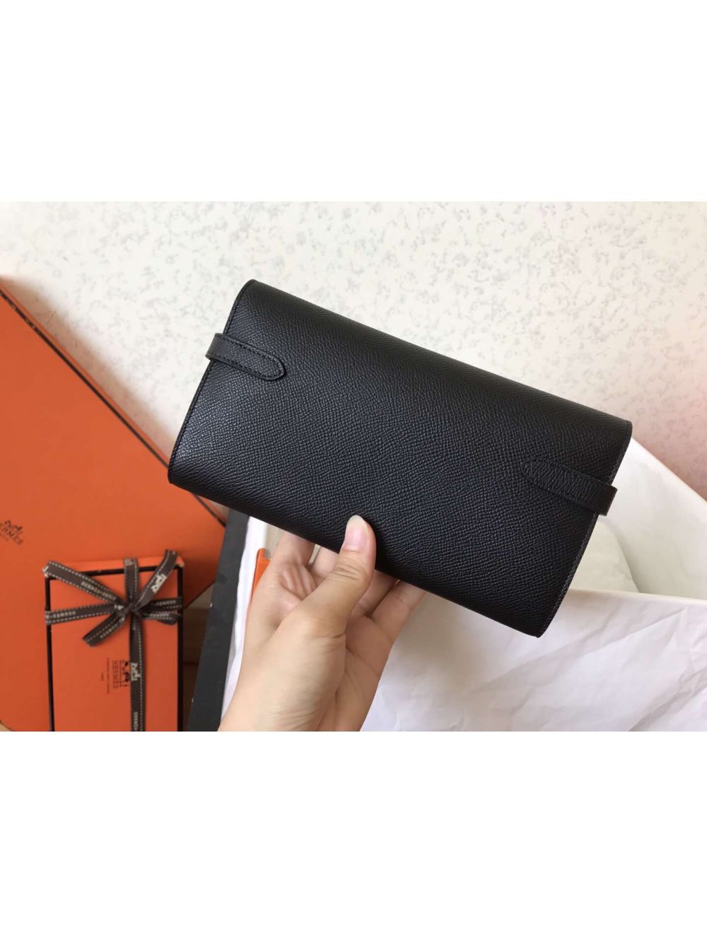 Hermes Kelly In Black Epsom Leather Classic Long Wallet