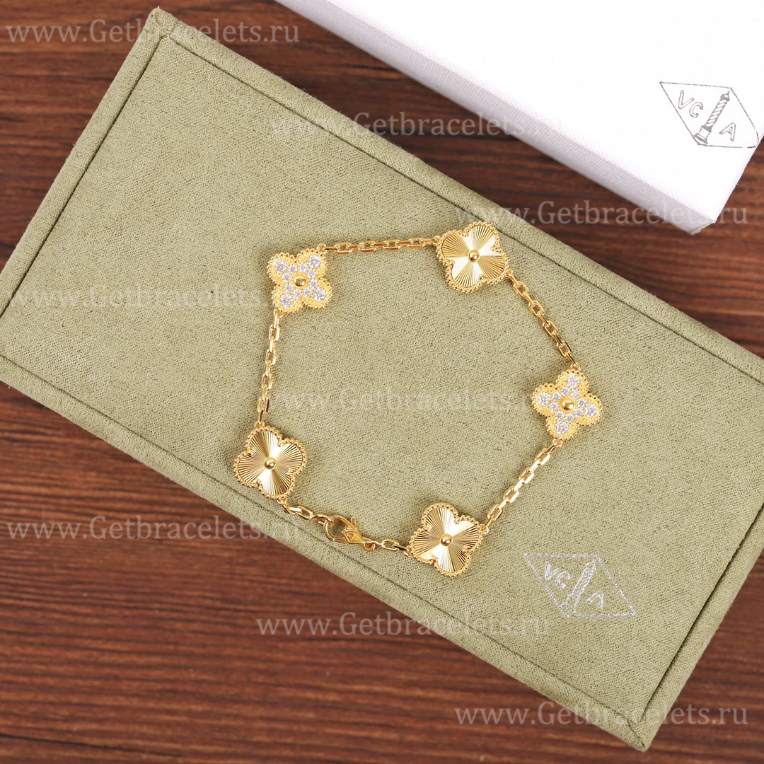 Replica Van Cleef Arpels Vintage Alhambra Bracelet 5 motifs Yellow Gold ...