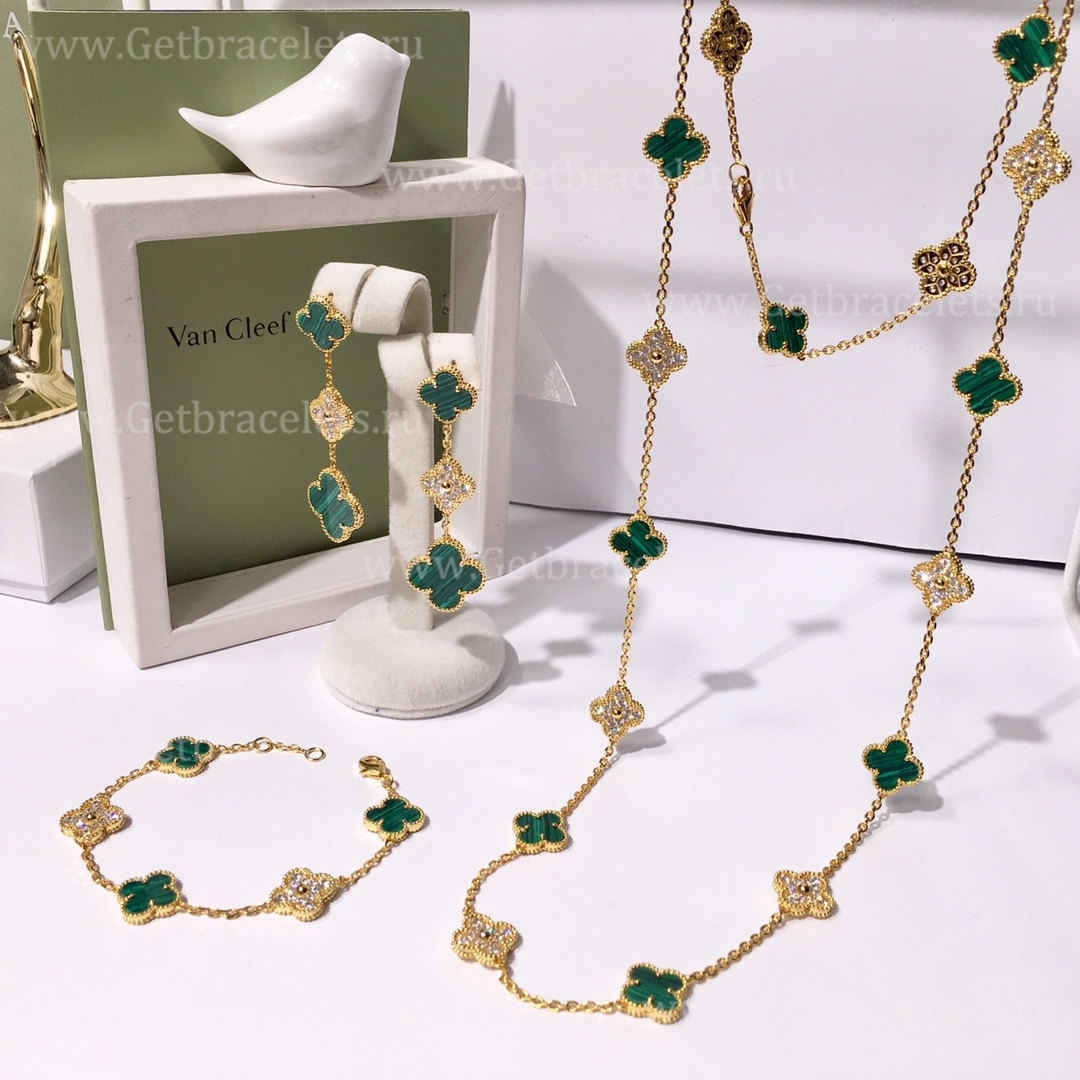 Replica Van Cleef Arpels Vintage Alhambra With Diamonds Malachite Set ...