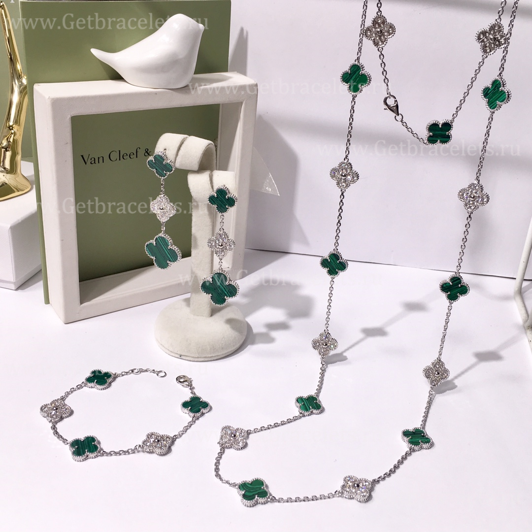 Replica Van Cleef Arpels Vintage Alhambra With Diamonds Malachite Set ...